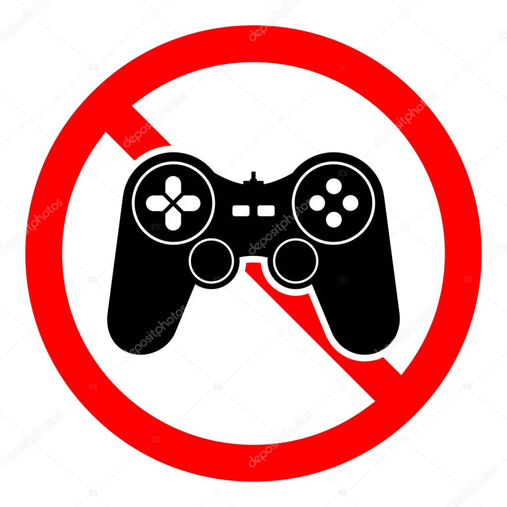 No hay señal de juego. Juego joystick icono. Señal prohibida. El juego ...