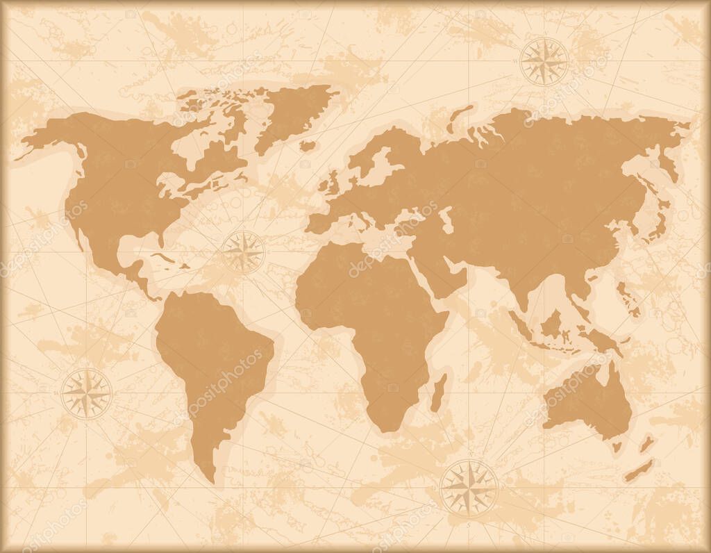 Mapa del mundo medieval. Papel viejo con continentes pintados y ...