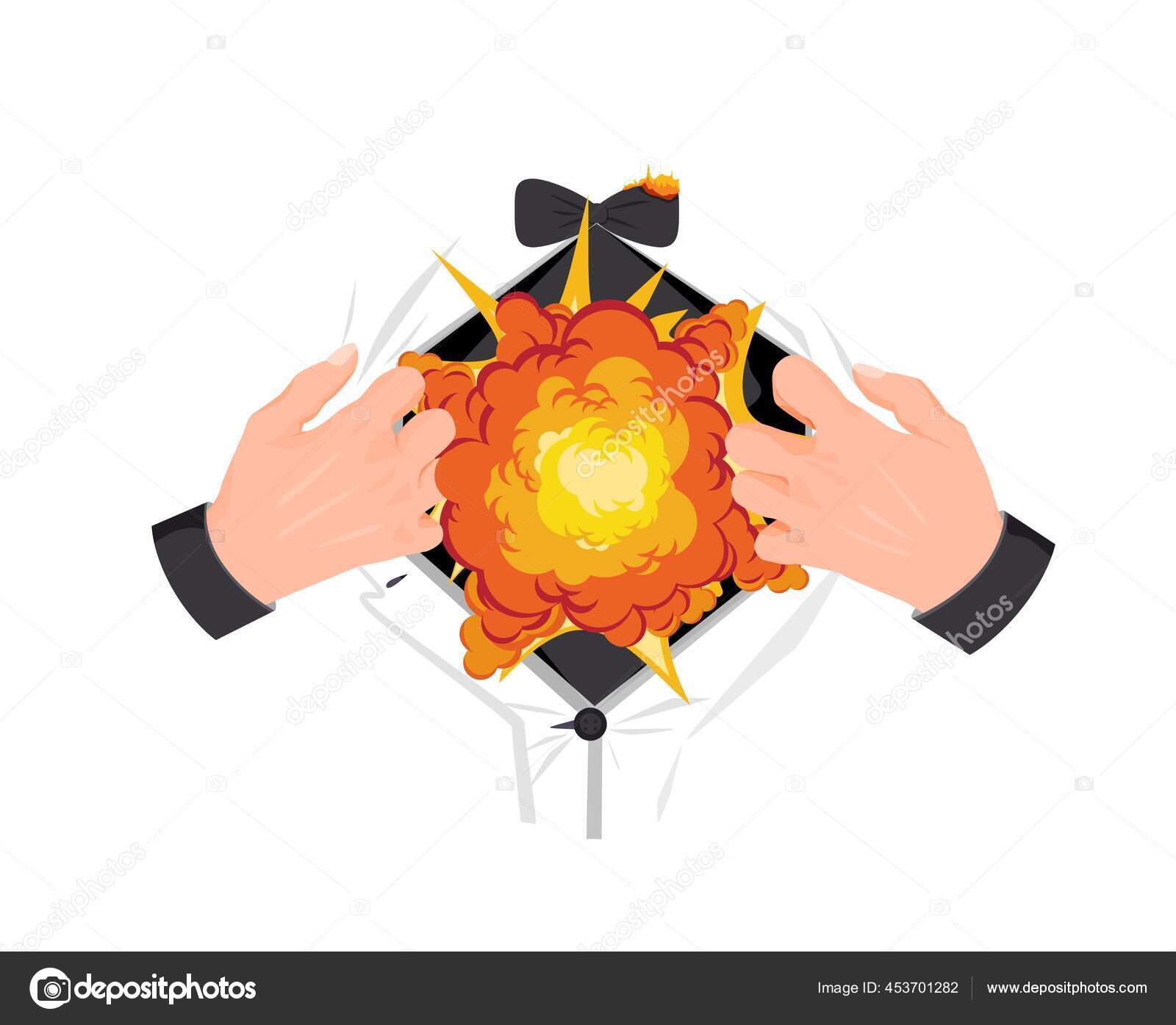 Explosion in chest concept. Powerful heart attack with ruptured aorta ...