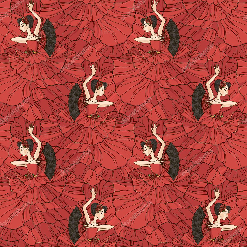 Wzór z tancerka flamenco — Grafika wektorowa © Martimar #70491931