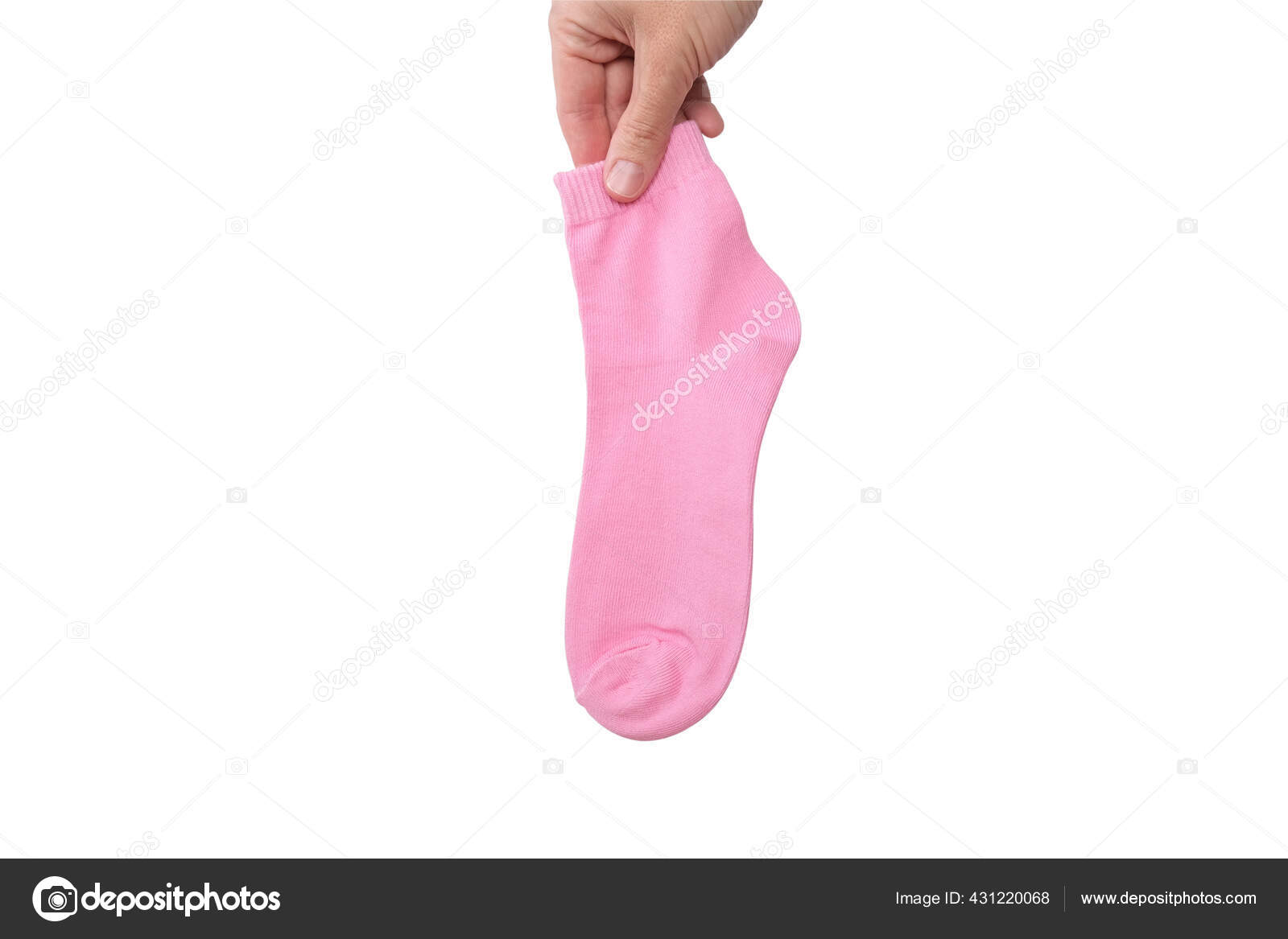 A hand holding one pink cotton organic sock isolated on white — Stock ...