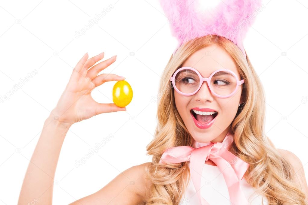 Blond woman with rabbit ears Stock Photo by ©gstockstudio 63425207
