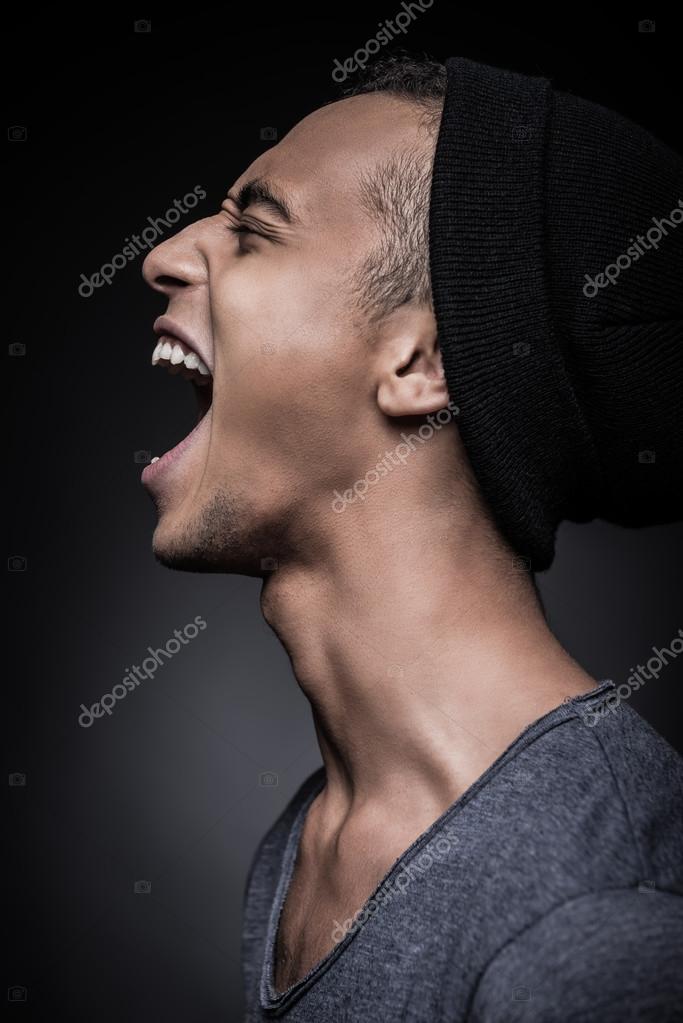 Man Yelling Side View