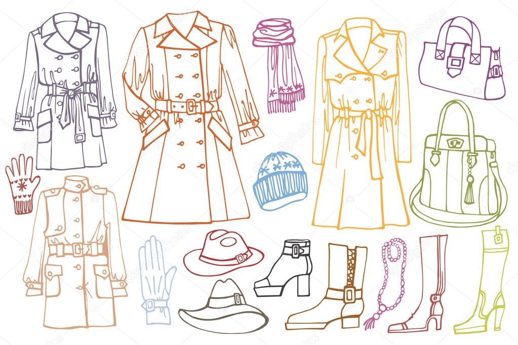 Female clothes set. Autumn ,winter,spring wear.Outline Stock ...