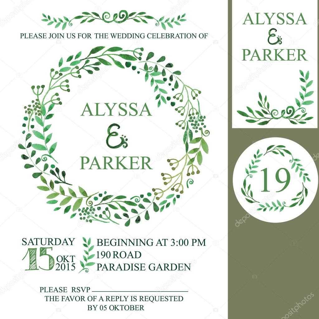 Wedding invitation with branches wreath — Stock Photo © Tatiana_Kost ...