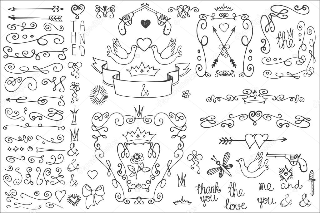 Doodles flourish border, frame, brushes Stock Photo by ©Tatiana_Kost 75994305