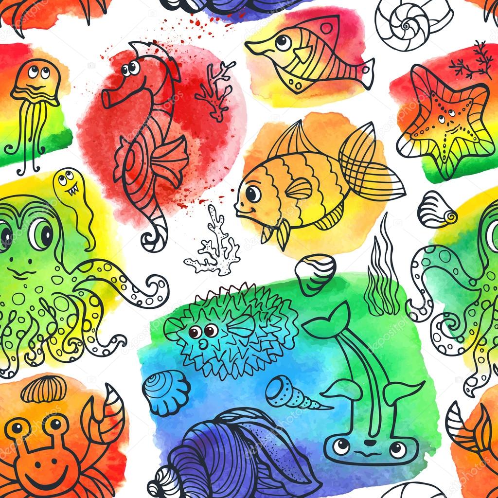 Sea Life Doodle seamless pattern Stock Illustration by ©Tatiana_Kost ...