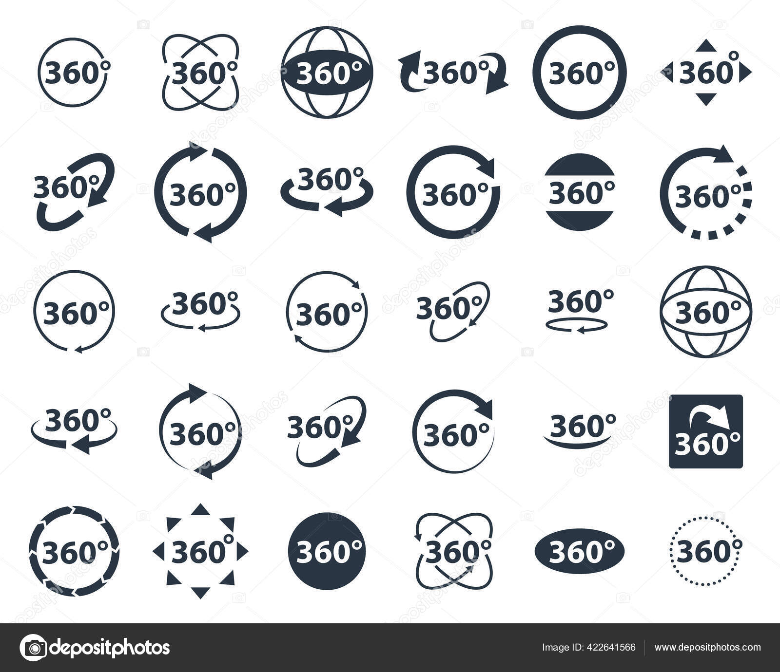 Set Ikon 360 Derajat Panah Berputar Realitas Simbol Panorama Ikon ...