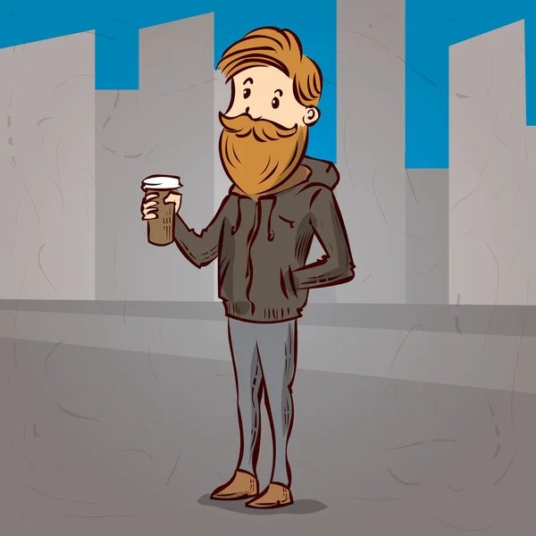 Hipster barista with the beard holding a cup of hot coffee. — Stock ...