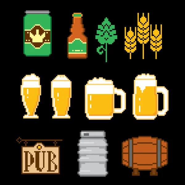 Beer icons set. Pixel art. Old school computer graphic style. — Stock ...