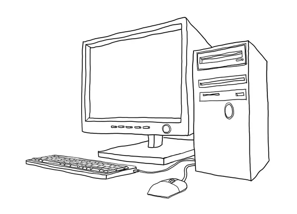 desktop computer hand drawn line art painting cute illustration2 ...
