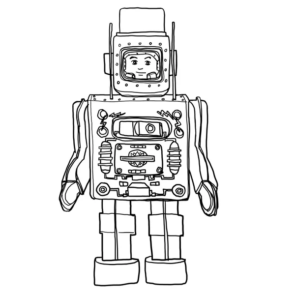 Vintage Tin & Plastic Toy Robot hand drawn cute line art illust - Stock ...