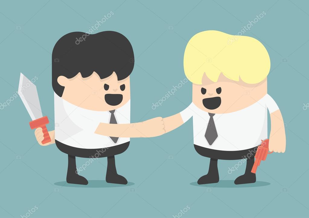 Businessman shaking hands while holding weapon — Stock Vector ...