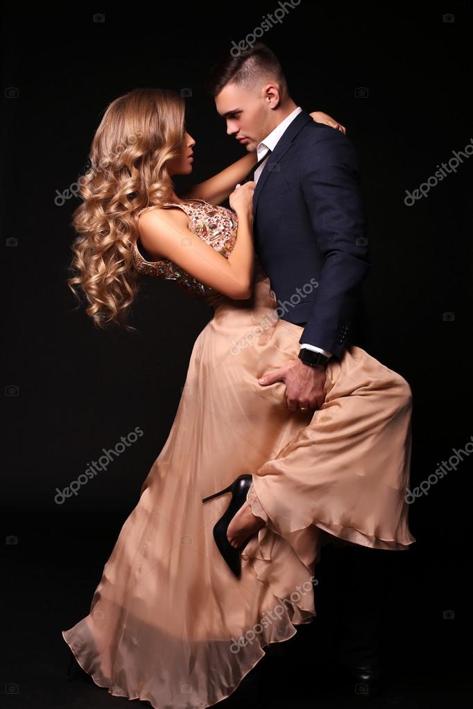 Love Story Beatiful Sexy Couple Gorgeous Blond Woman And Handsome Man
