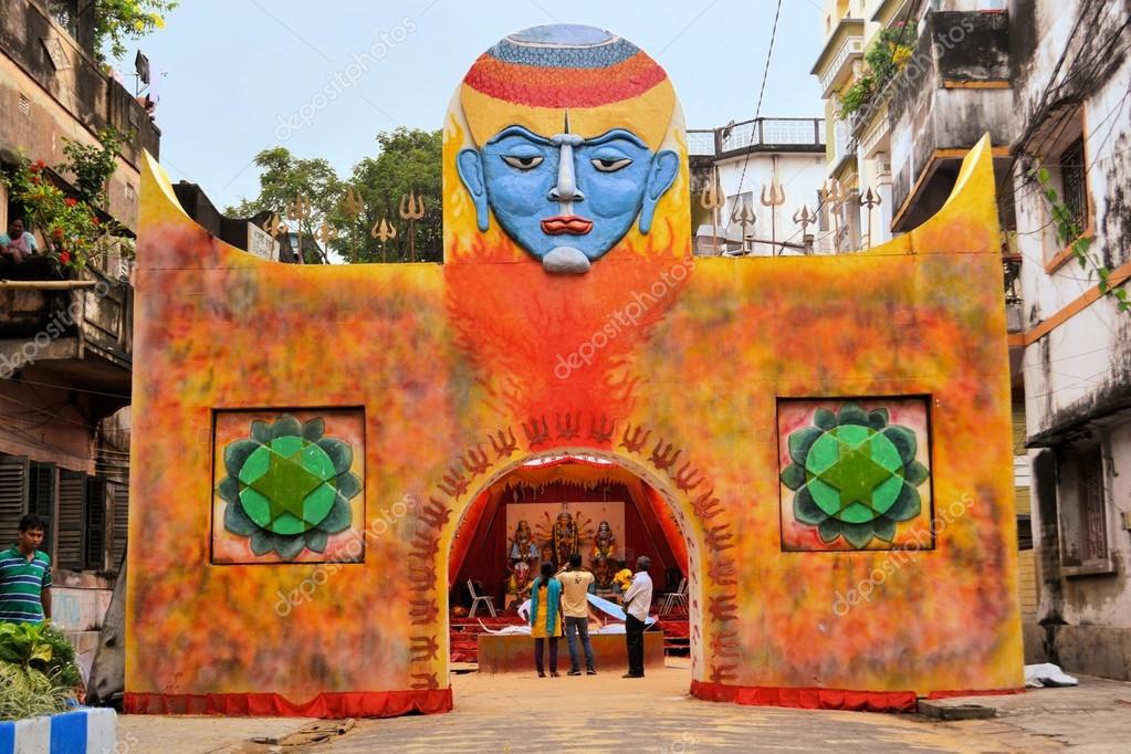 Pandal, temporary temple dedicated to Hindu godess Durga, Kolkata ...