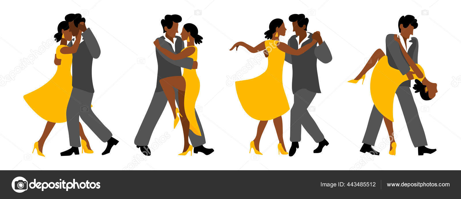 Romantic Couple Passionate Latin American Dances Vector Set Couples ...