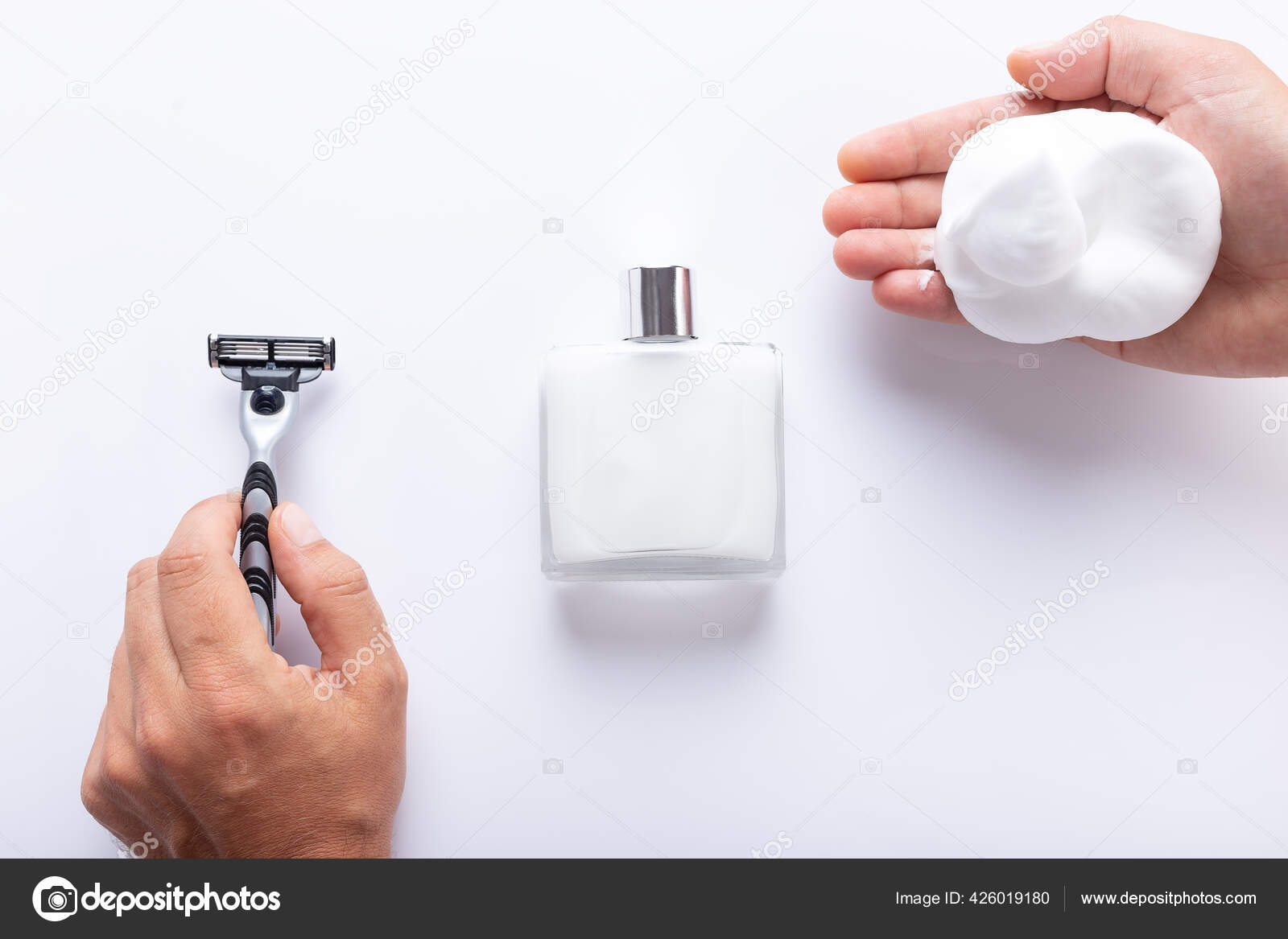 Hands Holding Razor Blade Shaving Foam Shave Isolated White Background ...