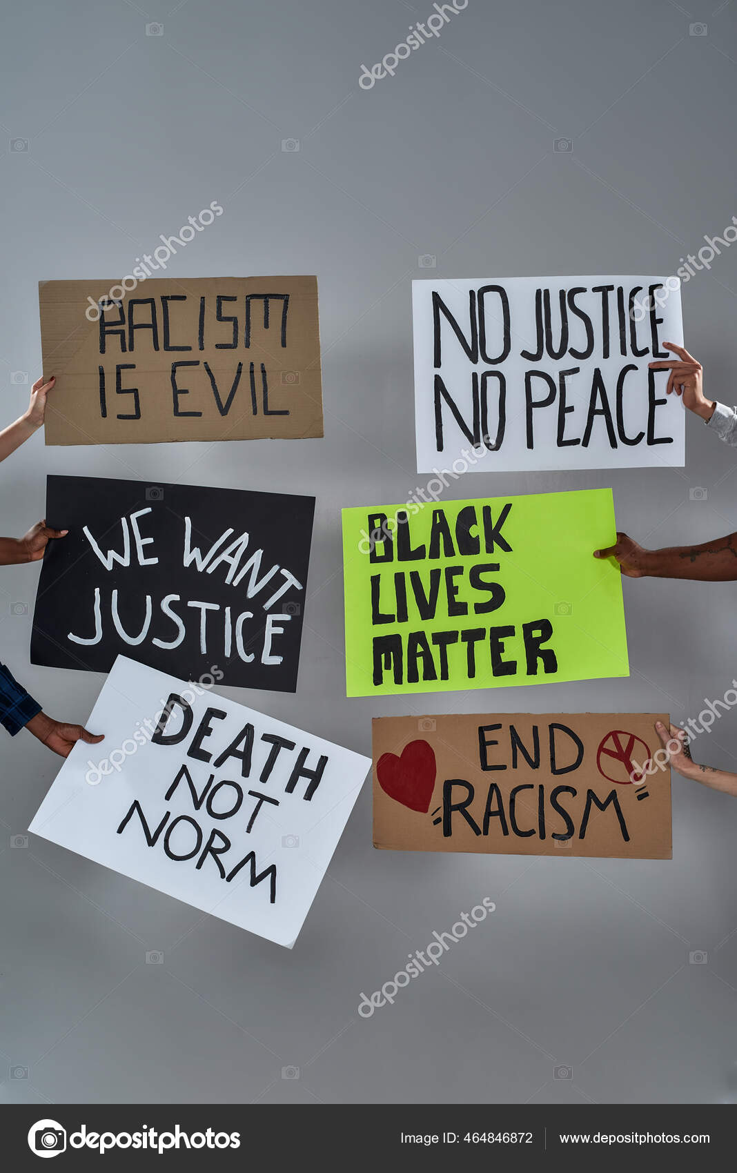 Banners with anti racist inscriptions on light background — Stock Photo ...