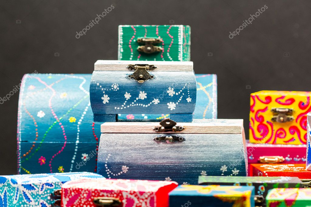 Painted, wooden small boxes for multiple purposes Stock Photo by ...