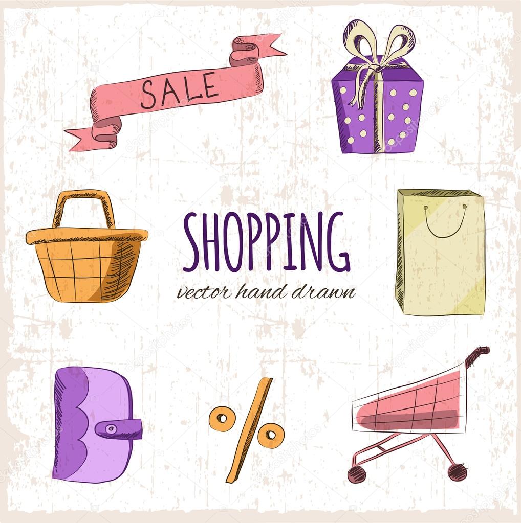 Shopping hand drawn icons Stock Vector by ©VectorGift 53528585