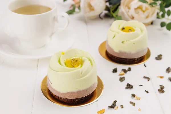 French mousse entremet with pink cocoa velour — Stock Photo ...