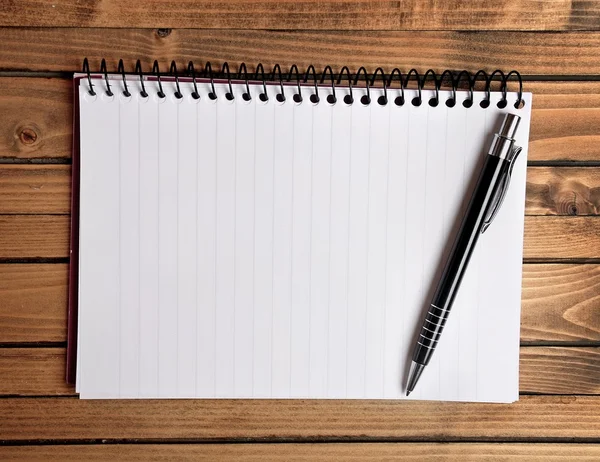 Open Blank Notepad Empty White Pages Laying Wooden Table Stock Photo by ...