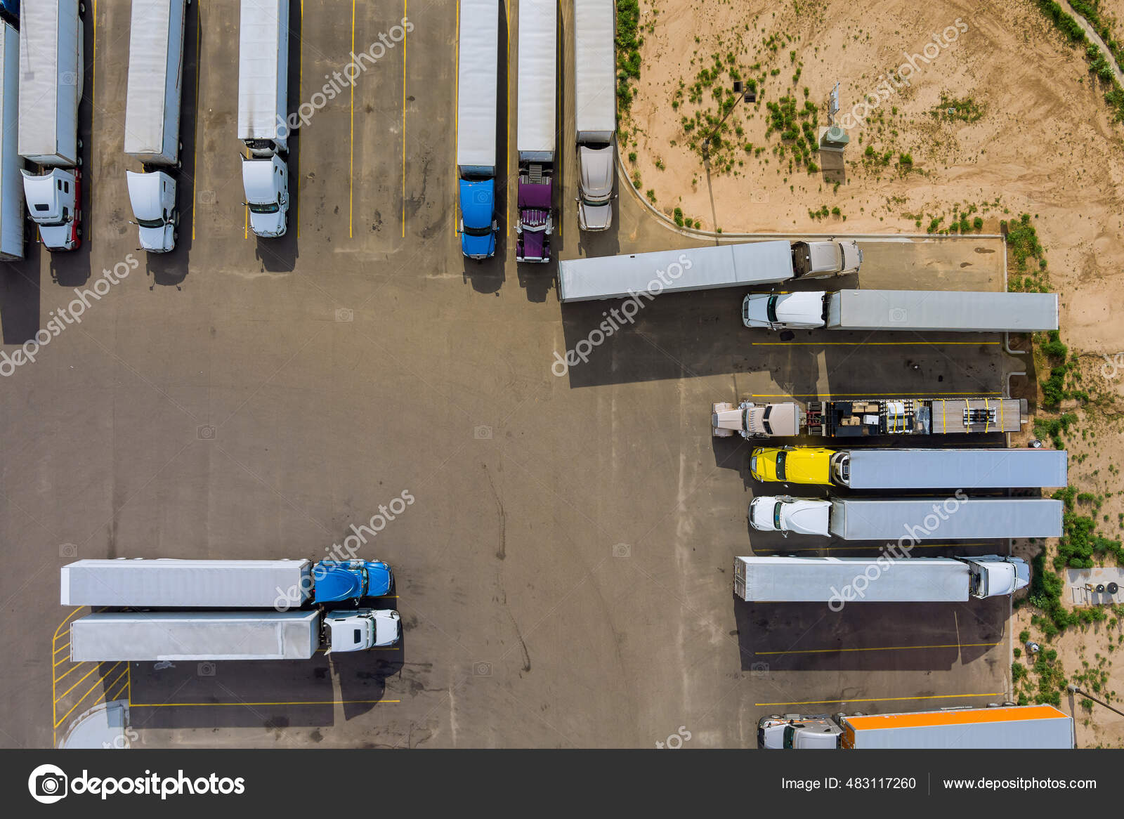 Top View Car Parking Truck Stop Rest Area Highway Trucks Stock Photo by ...