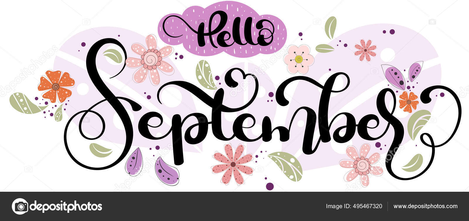 Hello September September Month Vector Decoration Flowers Leaves ...