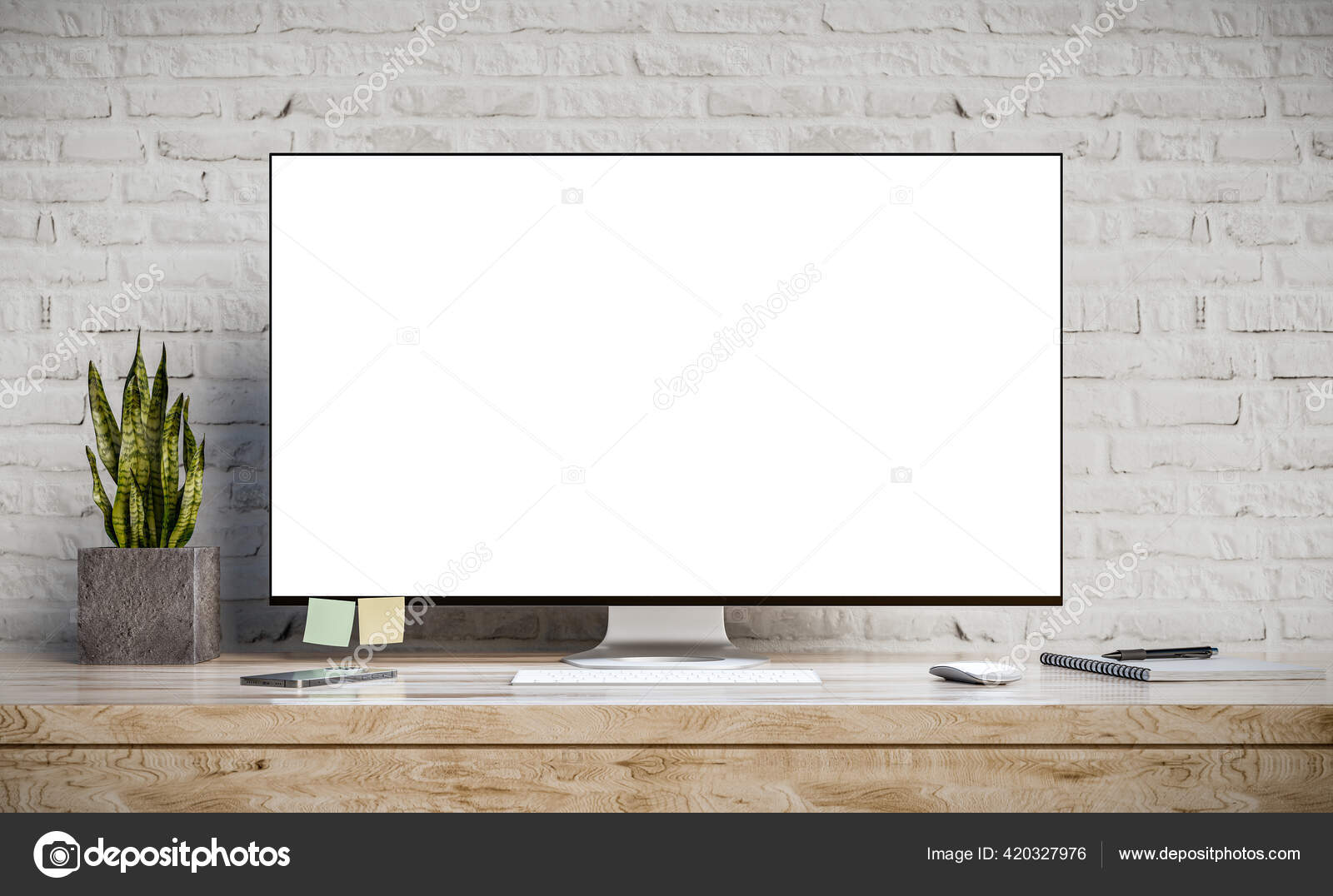 Modern Frameless Workstation Computer Monitor Blank Screen Wooden Table Illustration Stock Photo ...