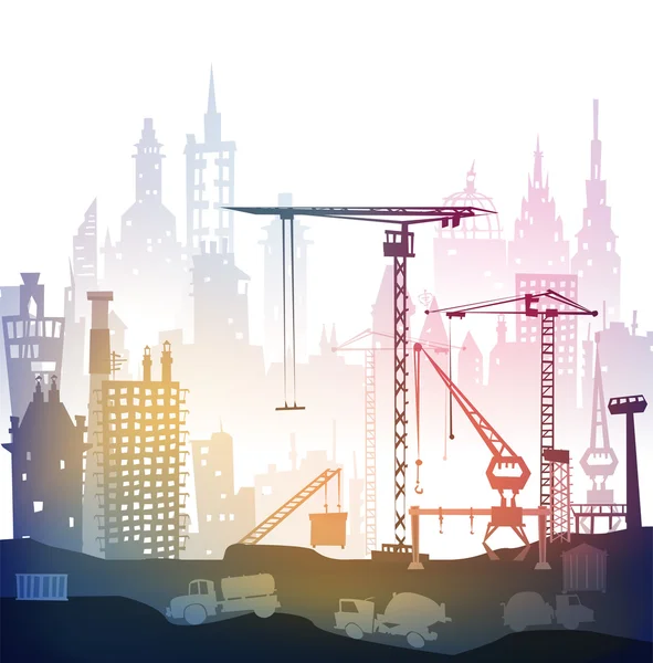 Industrial site view with cranes. Heavy industry background — Stock ...