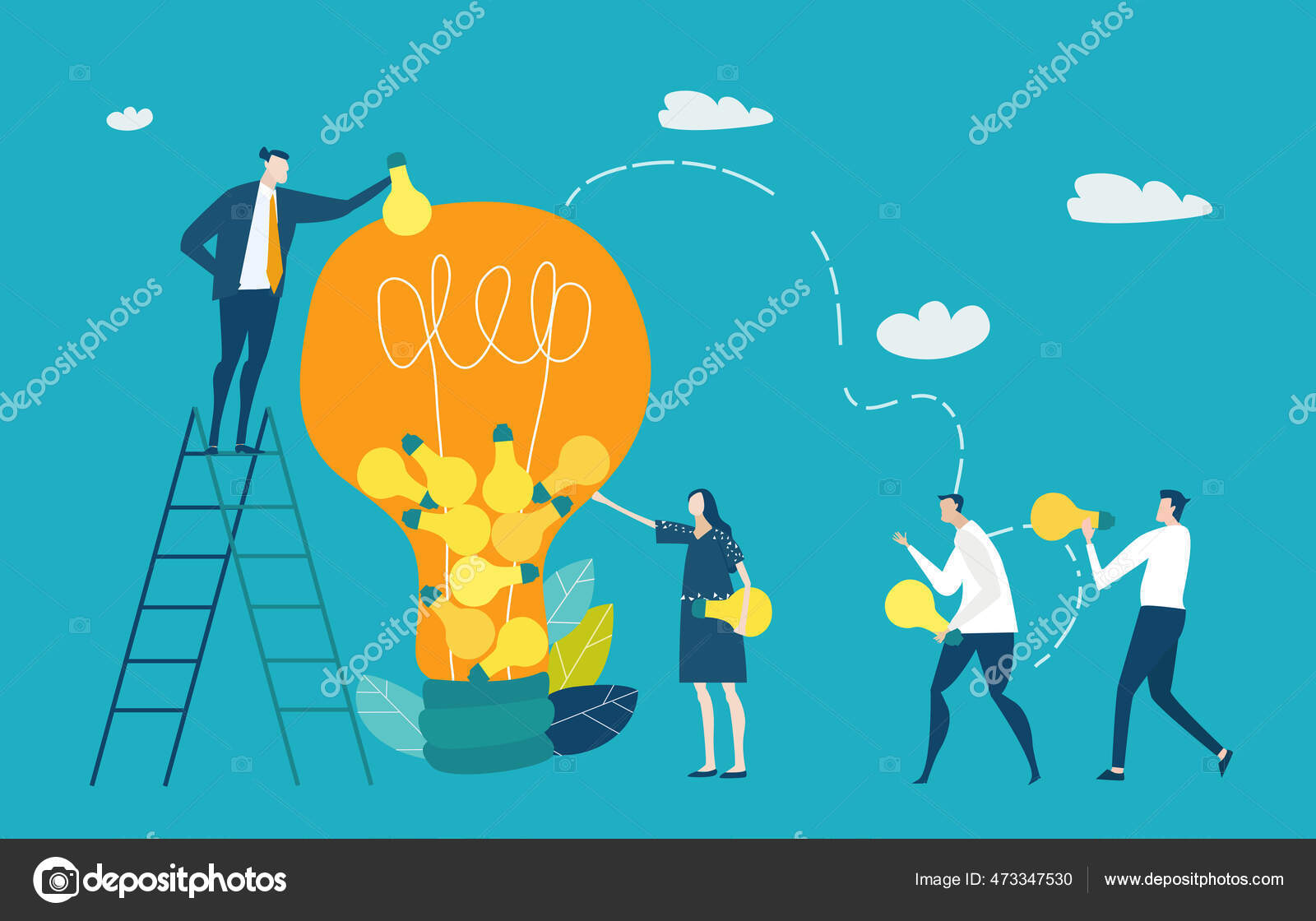 Business People Caring Light Bulbs Symbol Generating New Ideas Set ... Business People Caring Light Bulbs Symbol Generating New Ideas Set ...