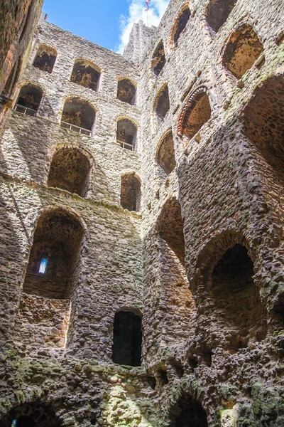 Rochester Castle 12th-century. Inside view of castle's ruined palace ...
