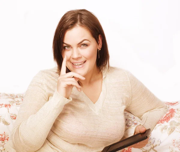 Young pretty big fat woman at home interior smiling, gesturing Stock ...