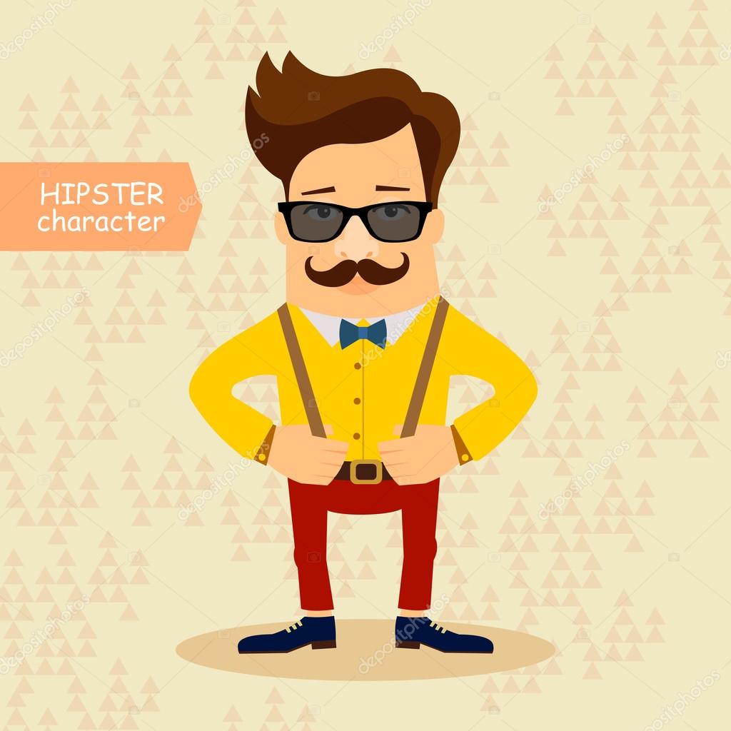 Hipster personaje de dibujos animados. 2023