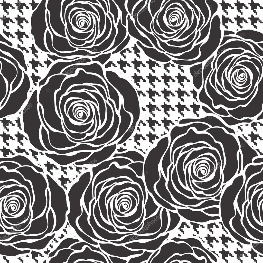 Patrón sin costura floral con rosas sobre fondo de textura de tweed. 2023