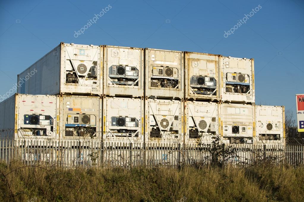 Pile of refrigerated containers — Stock Photo © juananbarros #67624665