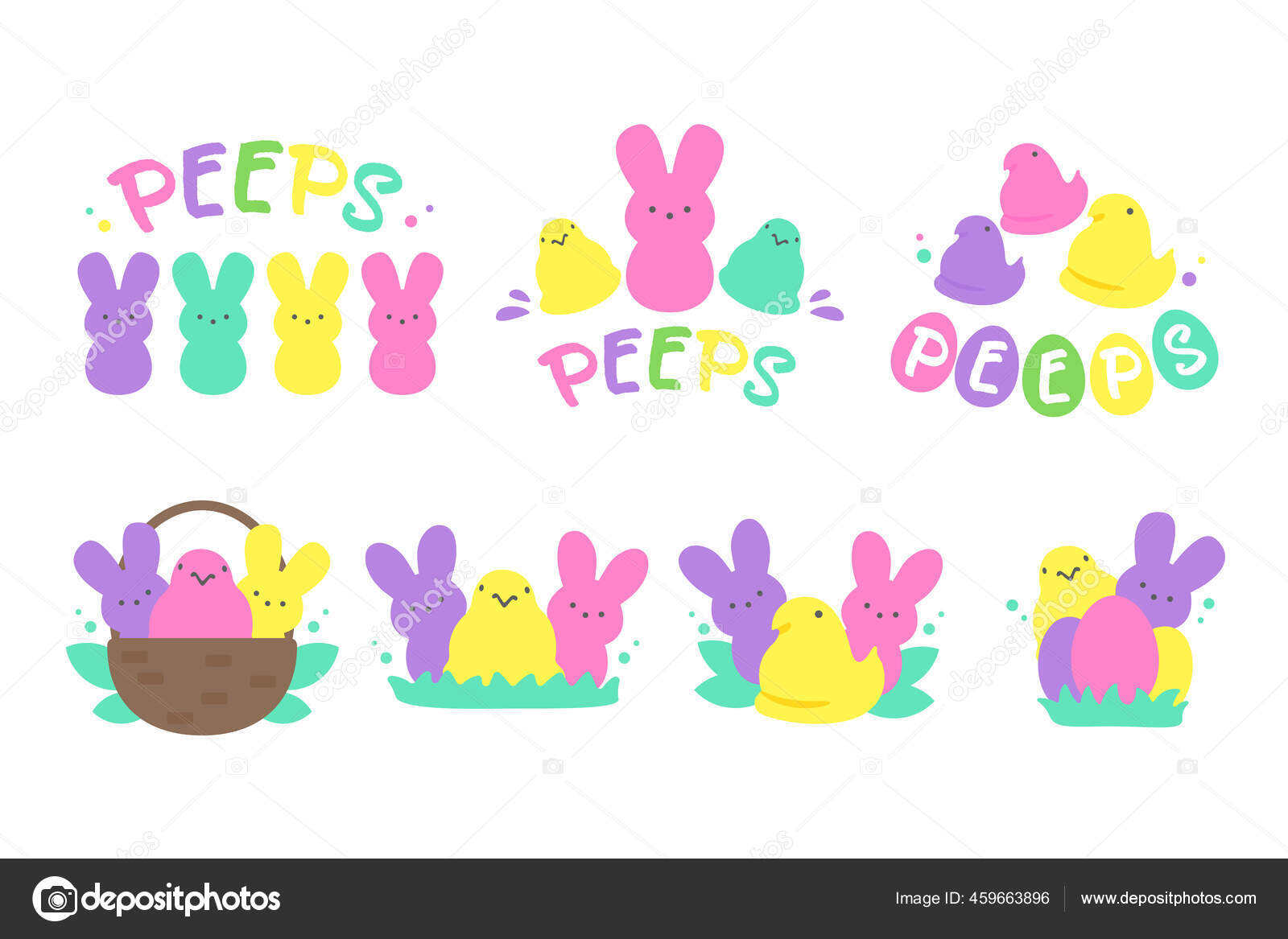 Easter Peeps Simple Rabbit Vector Various Colors Made Candy ...