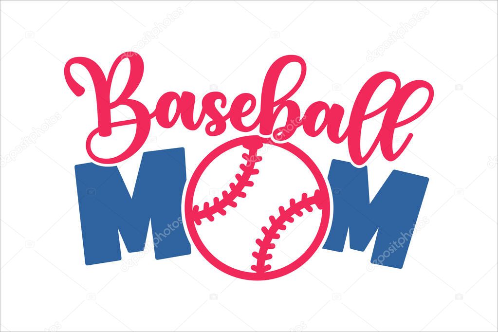 Diseño de texto de mamá de béisbol. Amo a mamá en el Día de la Madre. Aislado sobre fondo blanco ...
