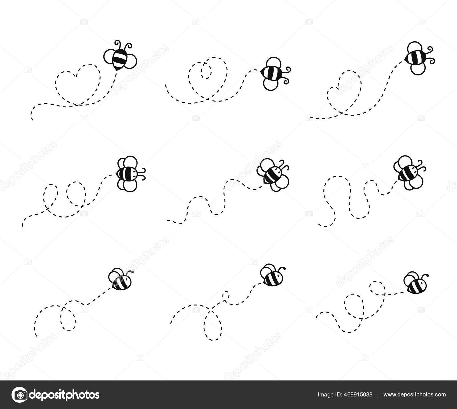 Bee Flying Path Bee Flying Dotted Line Flight Path Bee Stock Vector by ...