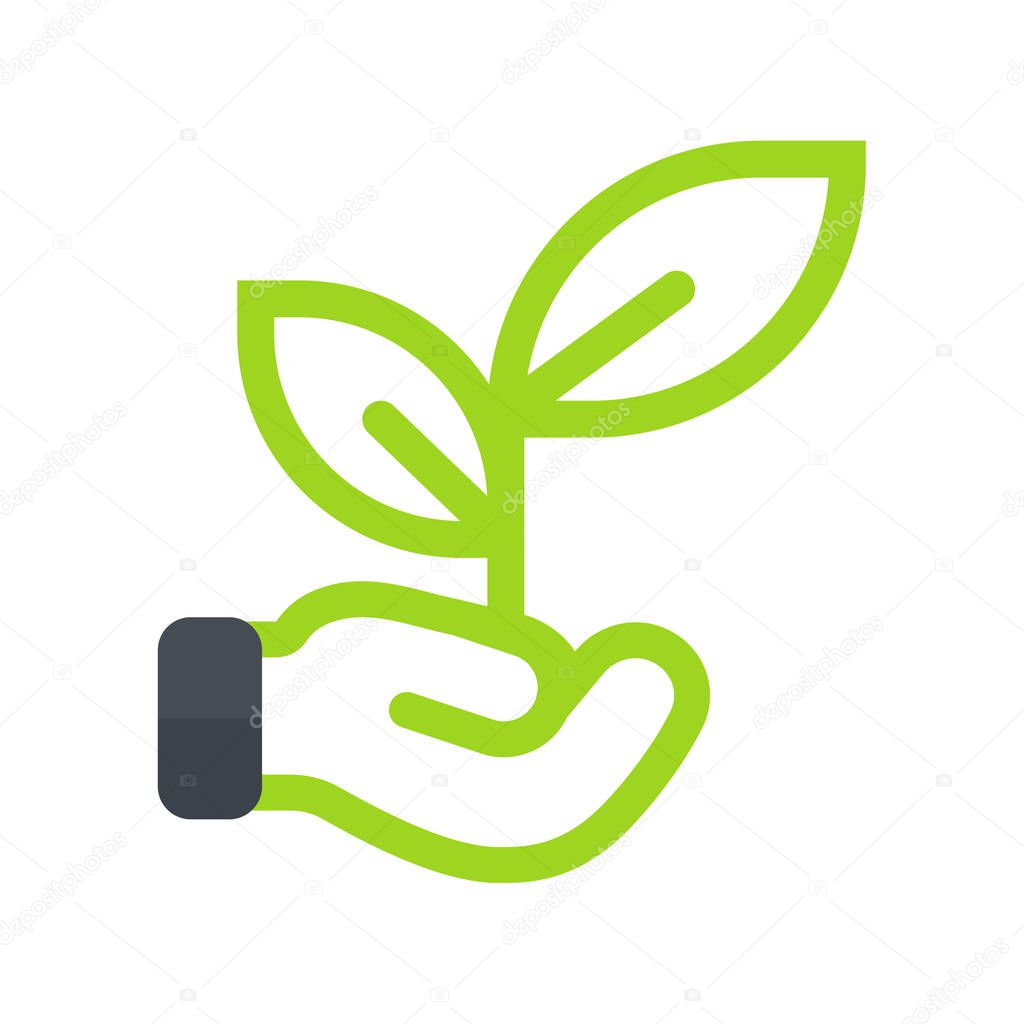 Icono de plantación de árboles. Una mano que sostiene las plántulas ...