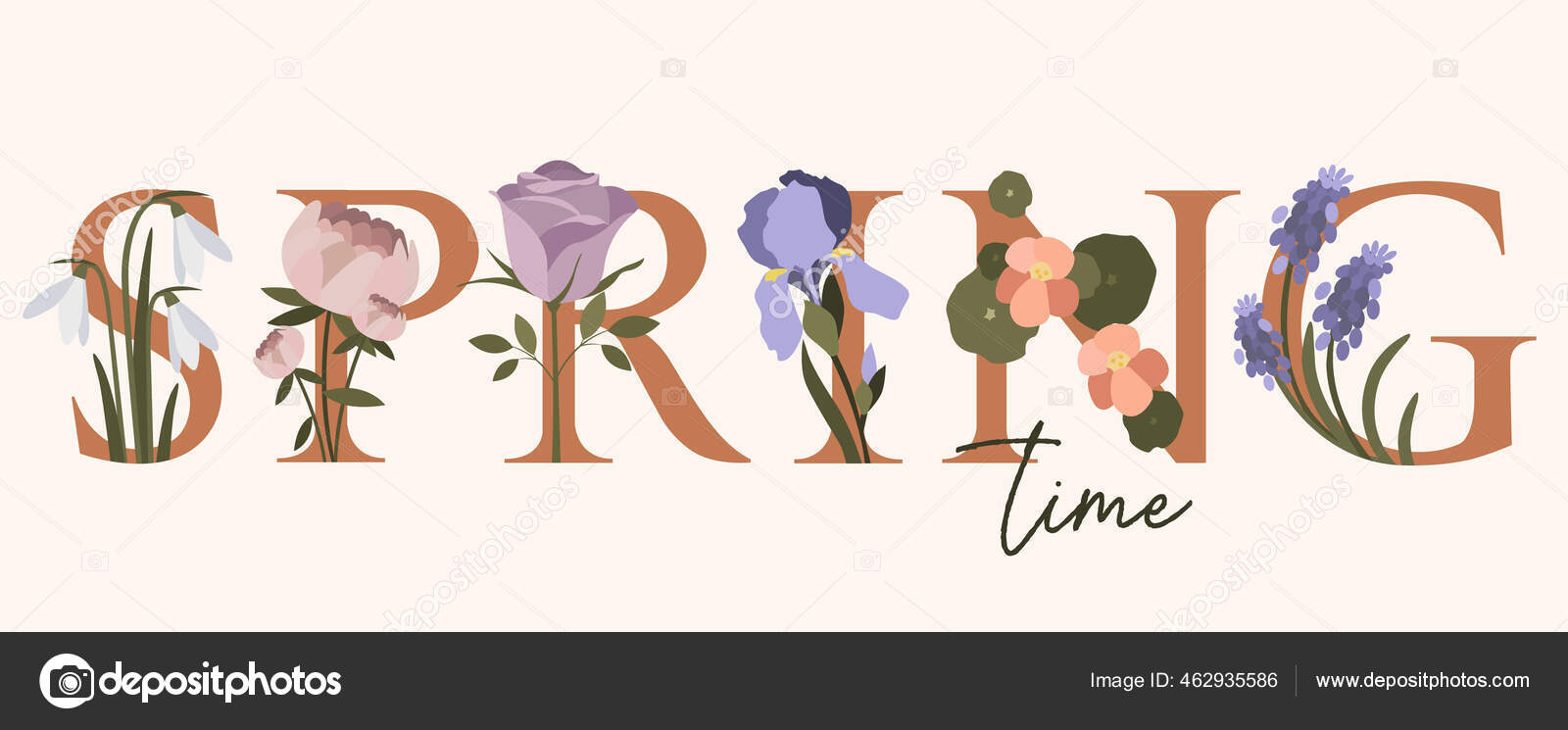 Spring Hand Written Lettering Word Pastel Colors Hand Drawn Typography ...