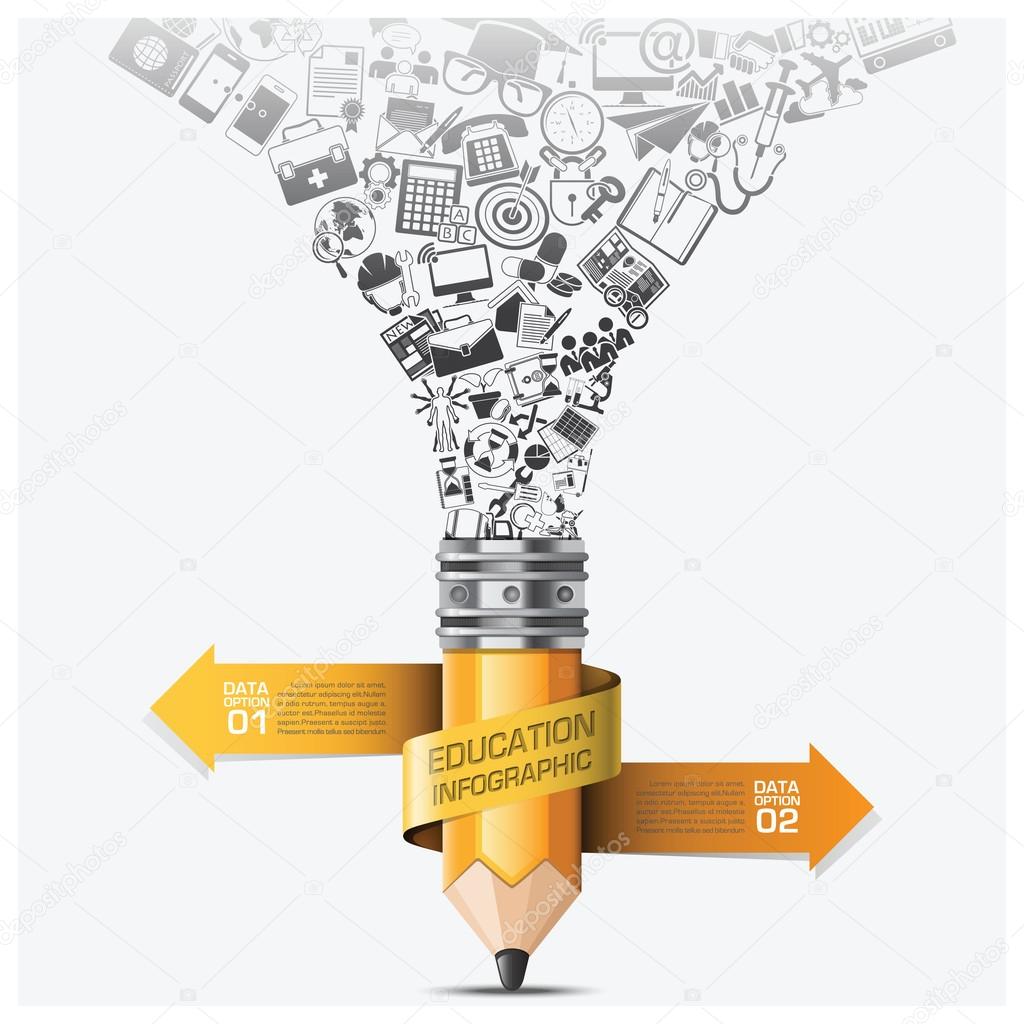 Education And Learning Step Infographic With Spiral Arrow Pencil Stock ...