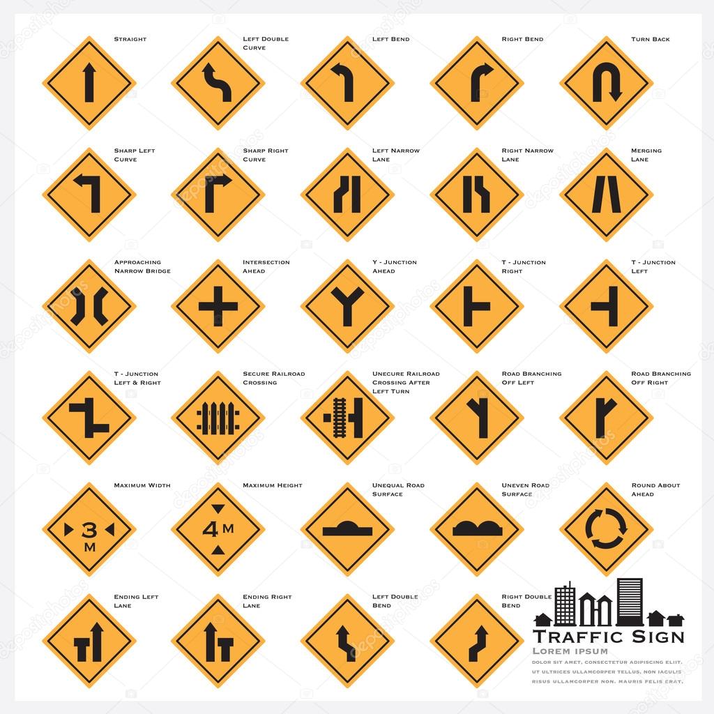 Road And Street Warning Traffic Sign Icons Set Stock Vector Image by ...
