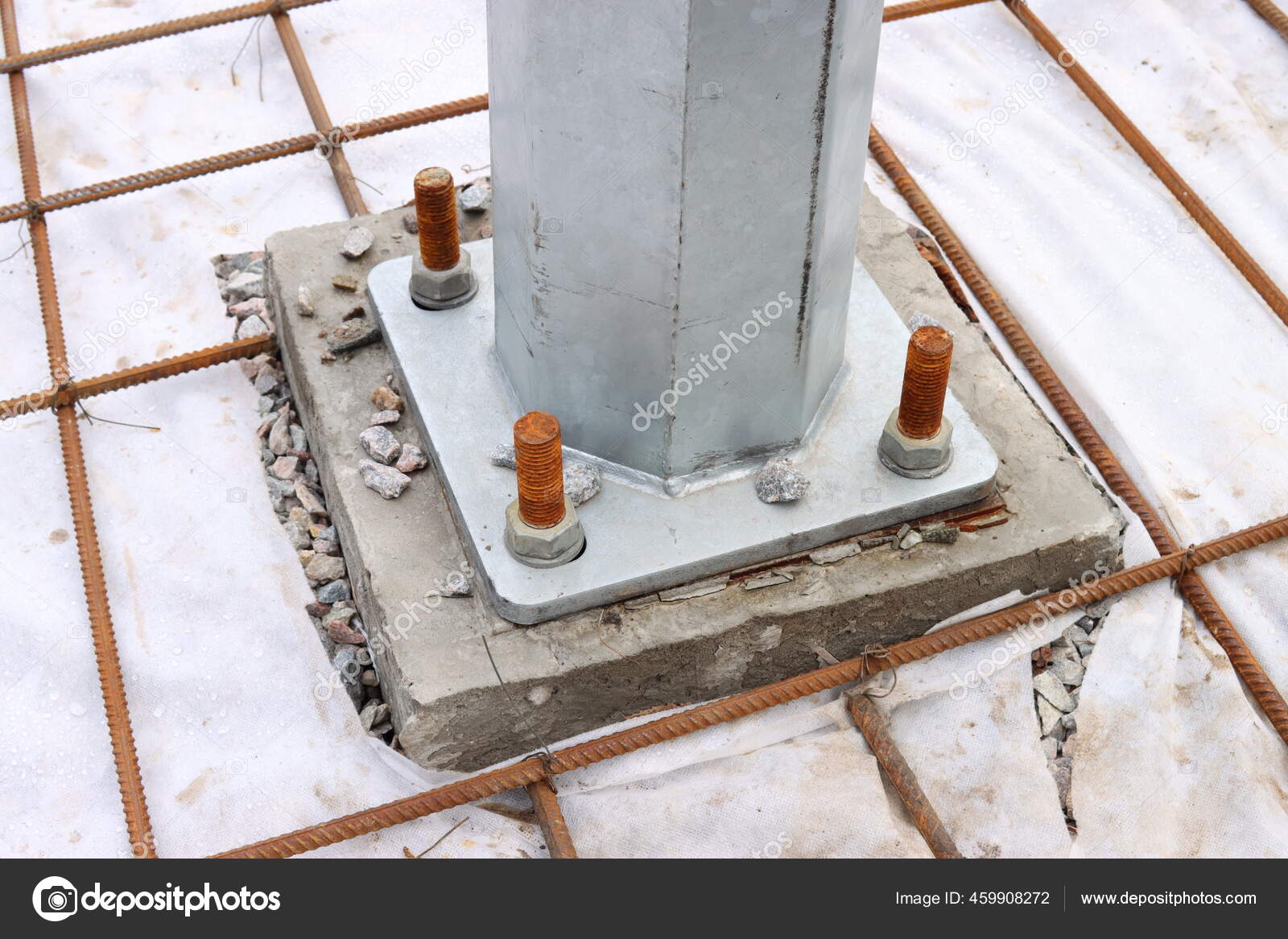Fixing Iron Pillar Concrete Foundation Bolts Nuts Close Stock Photo by ...