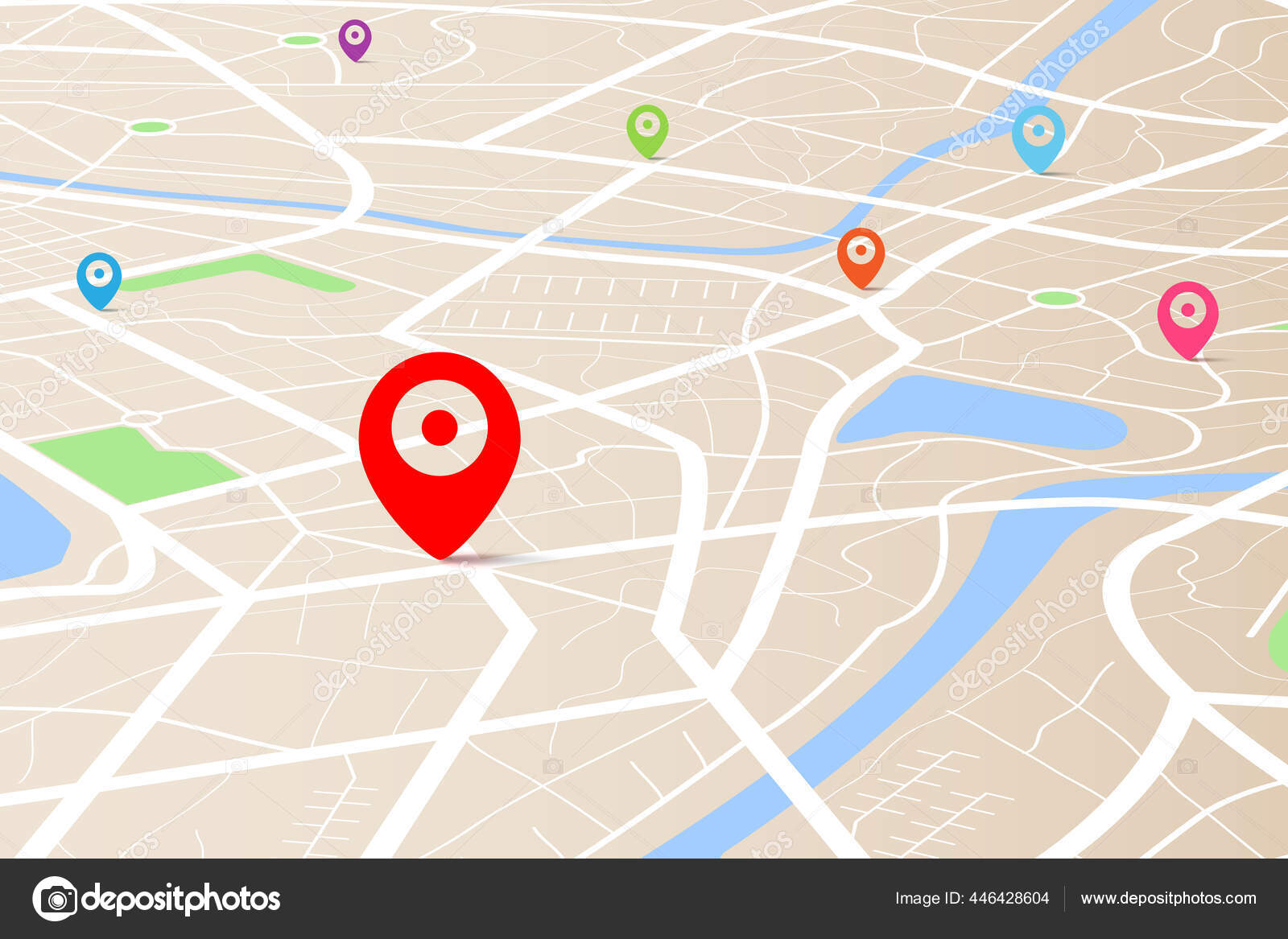 Vista Superior Mapa Con Punto Ubicación Destino Vista Superior Limpia ...