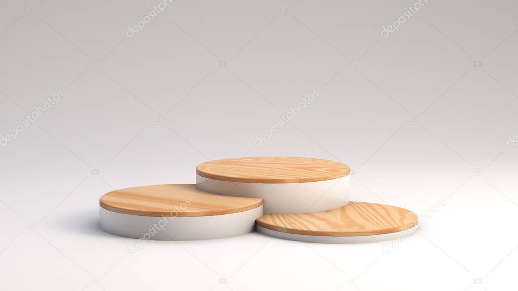 Varias alturas de un podio de madera minimalista sobre un fondo neutro ...