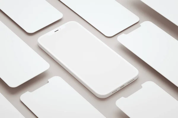 maqueta de la pantalla del tel fono y varias diapositivas flotando en ...