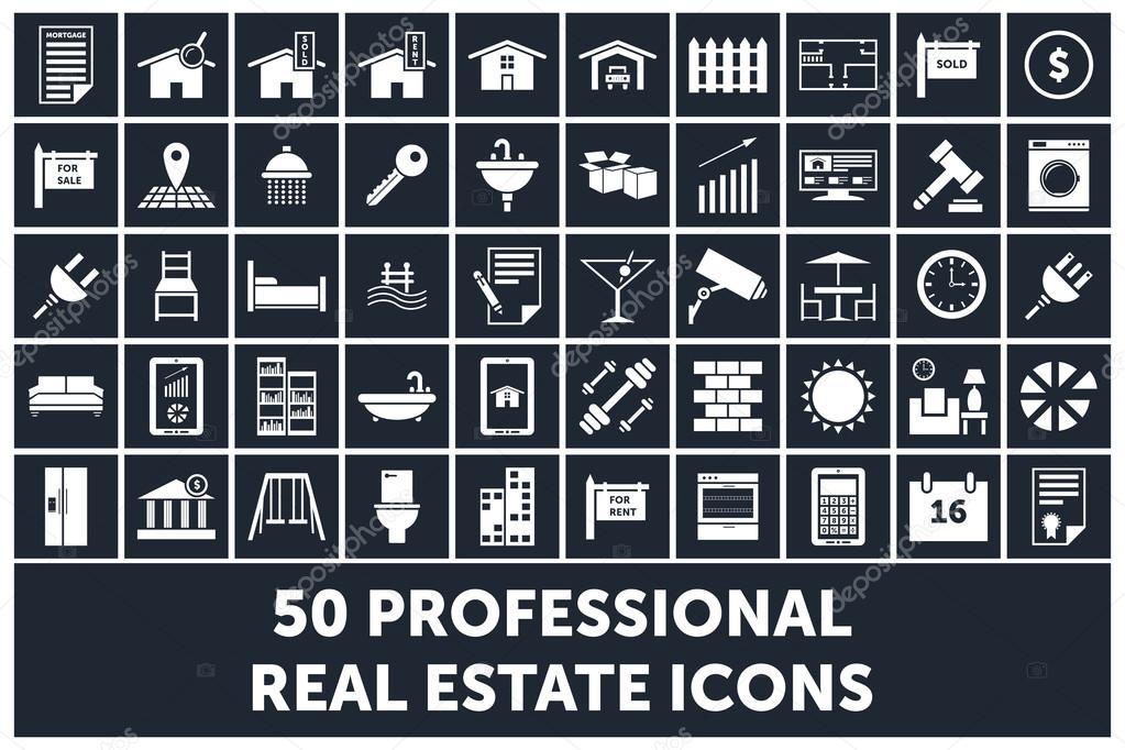 Iconos inmobiliarios 50 diseños profesionales Vector de stock #81039030 ...