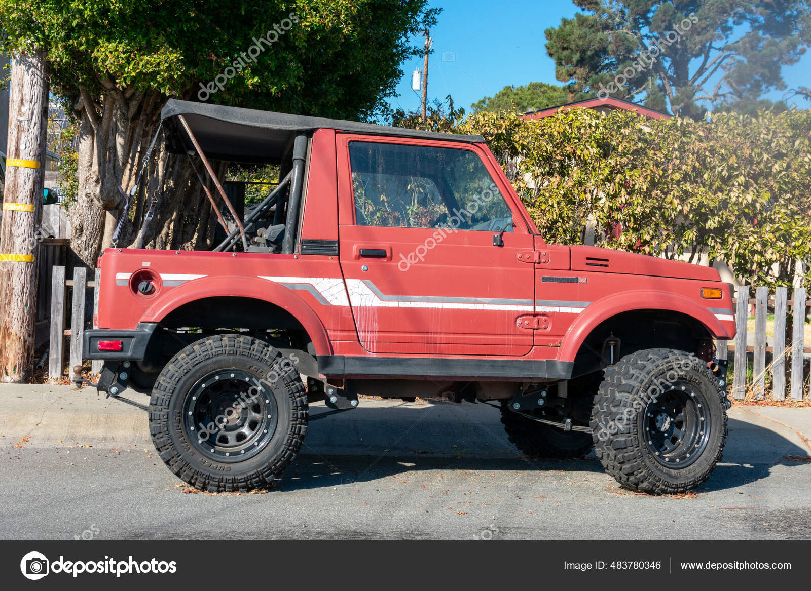 Suzuki Samurai Compact Sport Utility Vehicle Parked Outdoors Side View ...