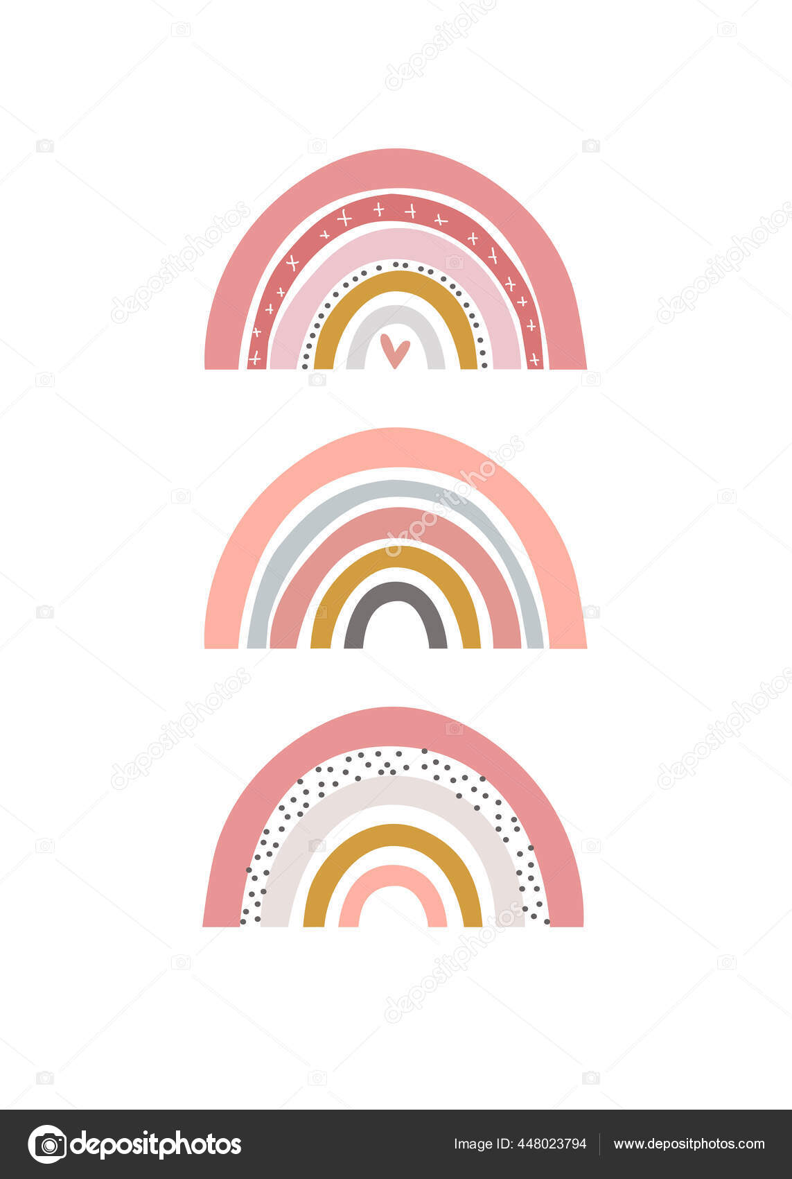Three cute rainbows graphic illustration. Baby design for birthday ...